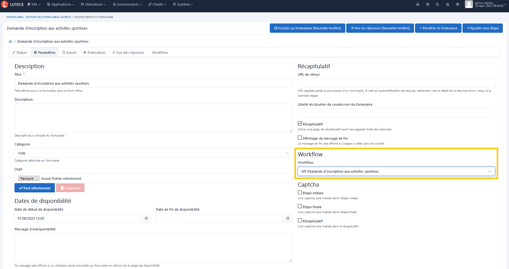 LUTECE Site Support - Wiki - Module Workflow-Forms