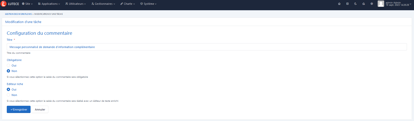 LUTECE Site Support - Wiki - Module Workflow-Forms